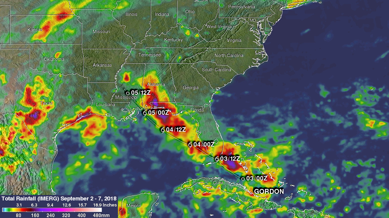 Tropical Storm Gordon's Rainfall Measured With IMERG | NASA Global ...
